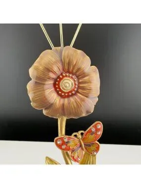 Accents | Vintage Butterfly Flower Photo Holder Metal Enamel Rhinestone ...